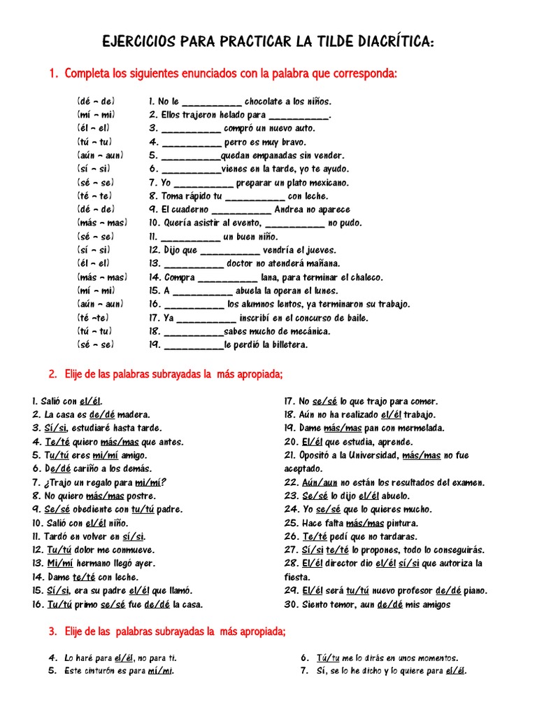 Ejercicios para Practicar La Tilde Diacritica | PDF | Ocio