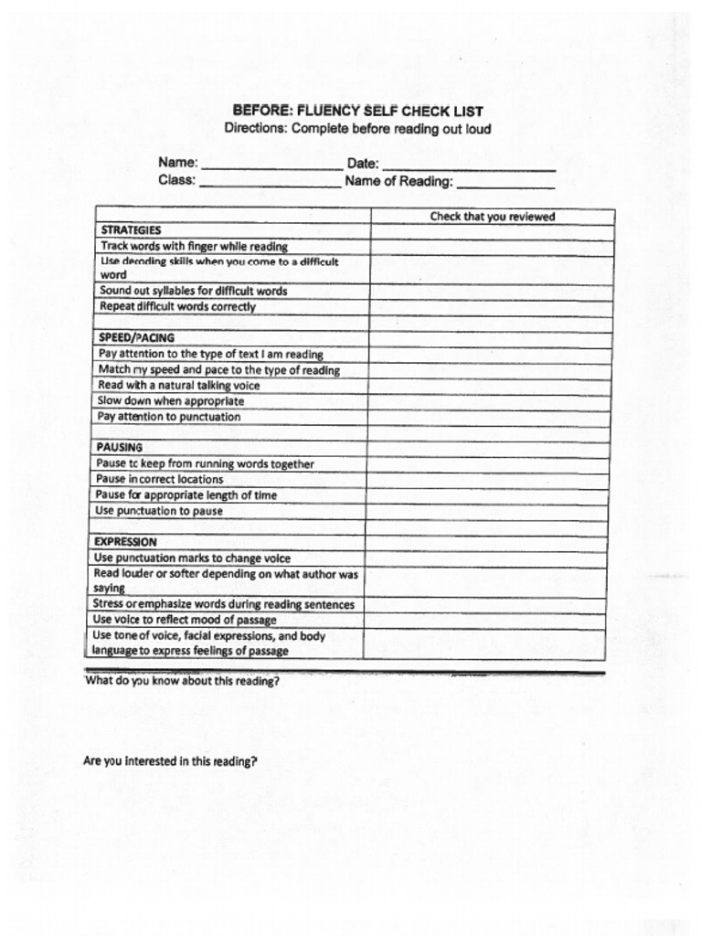 Fluency Self-Check Checklist | PDF