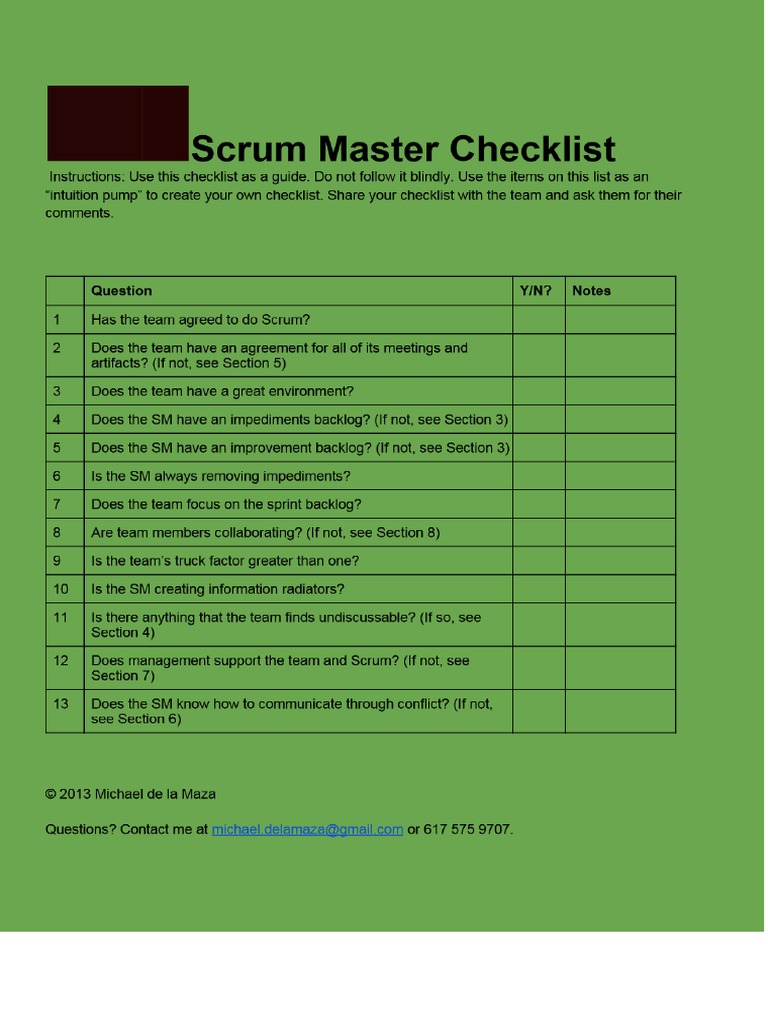 11-Scrum Master Checklist PDF | PDF | Home & Garden
