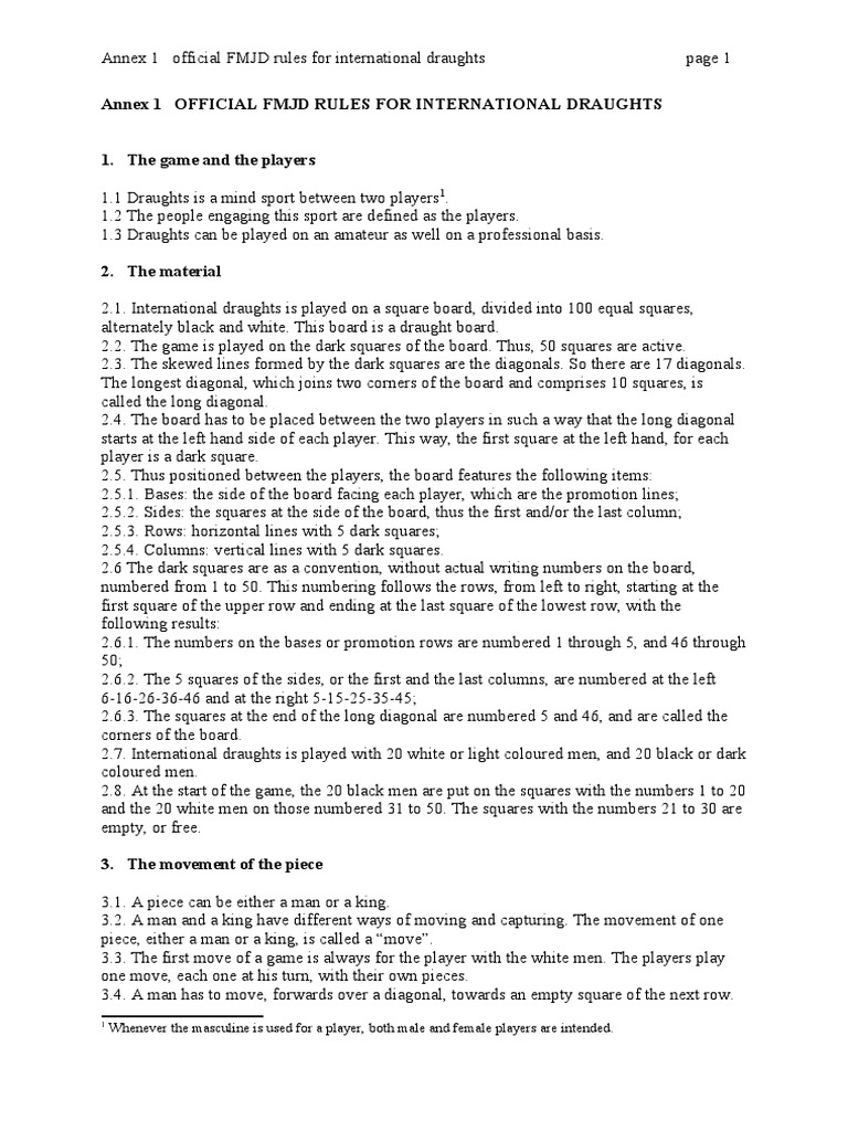 Annex 1 Official FMJD Rules of International Draughts | PDF ...