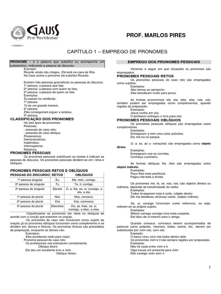 Emprego Dos Pronomes Pdf Pronome Tipologia Linguística