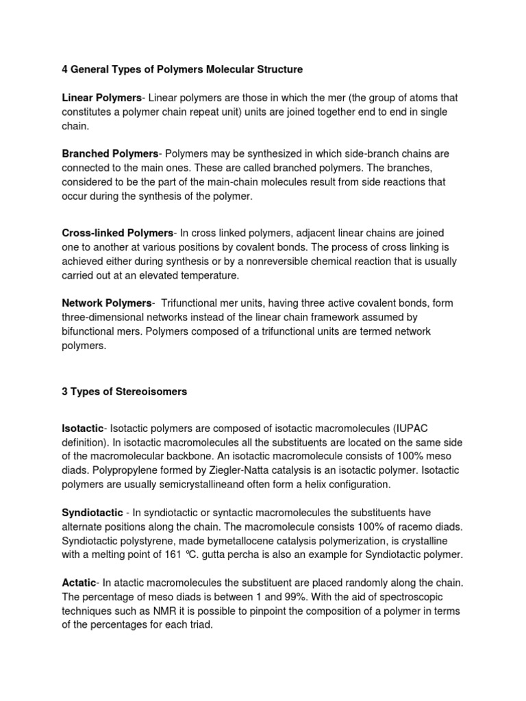 4 General Types of Polymers Molecular Structure | Download Free PDF ...