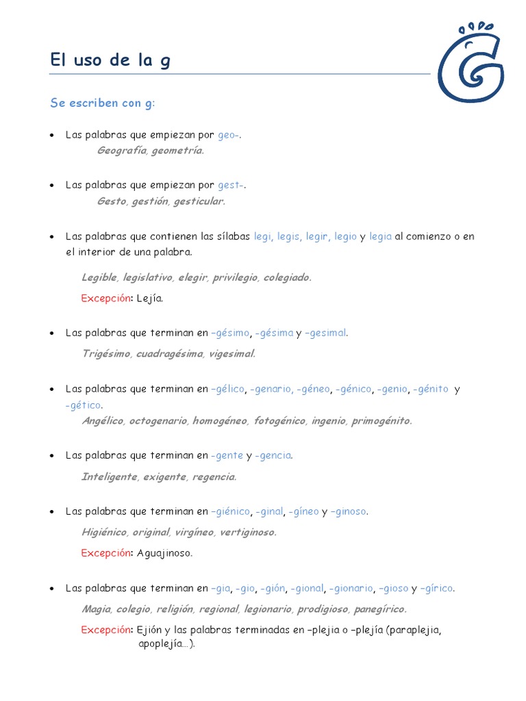 Reglas de Ortografía con la Letra G | PDF