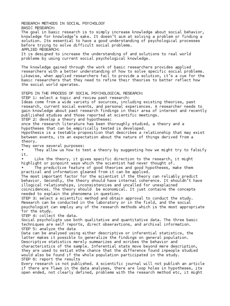 Research Methods In Social Psychology Pdf Hypothesis Theory