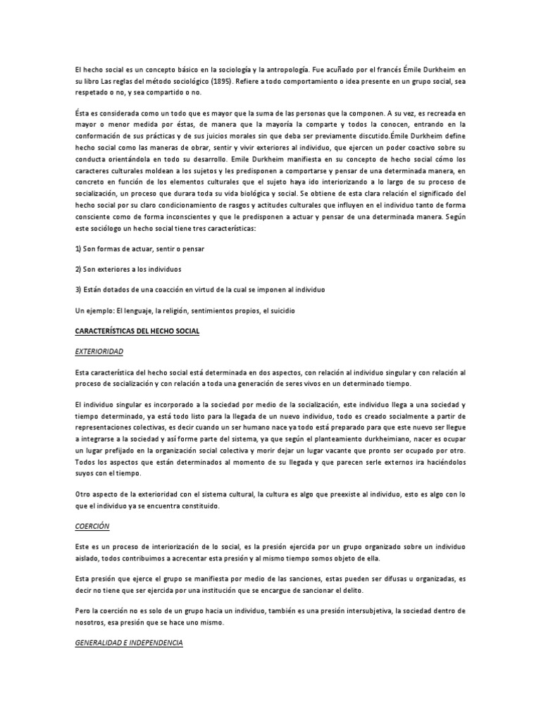 El Hecho Social Es Un Concepto Básico en La Sociología y La ...