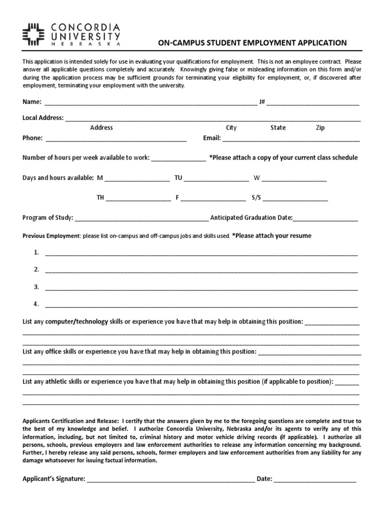 On-Campus Student Employment Form | PDF | Employment | Government