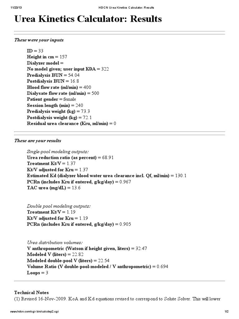 KT/V Calculation | PDF | Nephrology | Medical Treatments