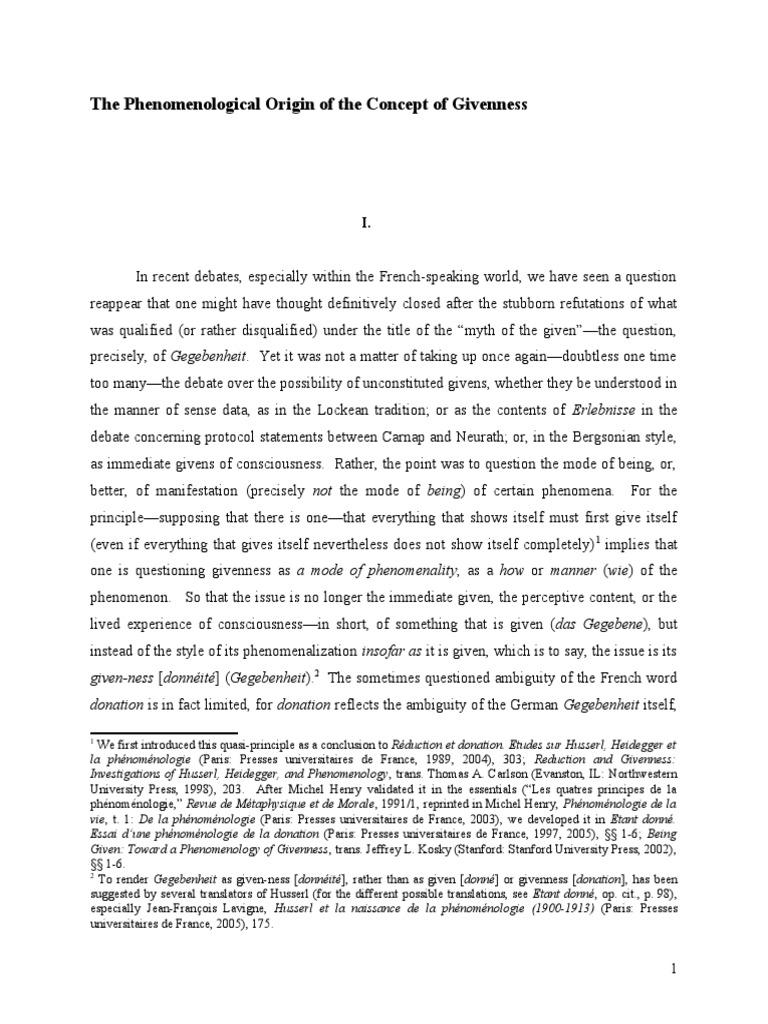 Meaning of Givenness | PDF | Phenomenology (Philosophy) | Martin Heidegger