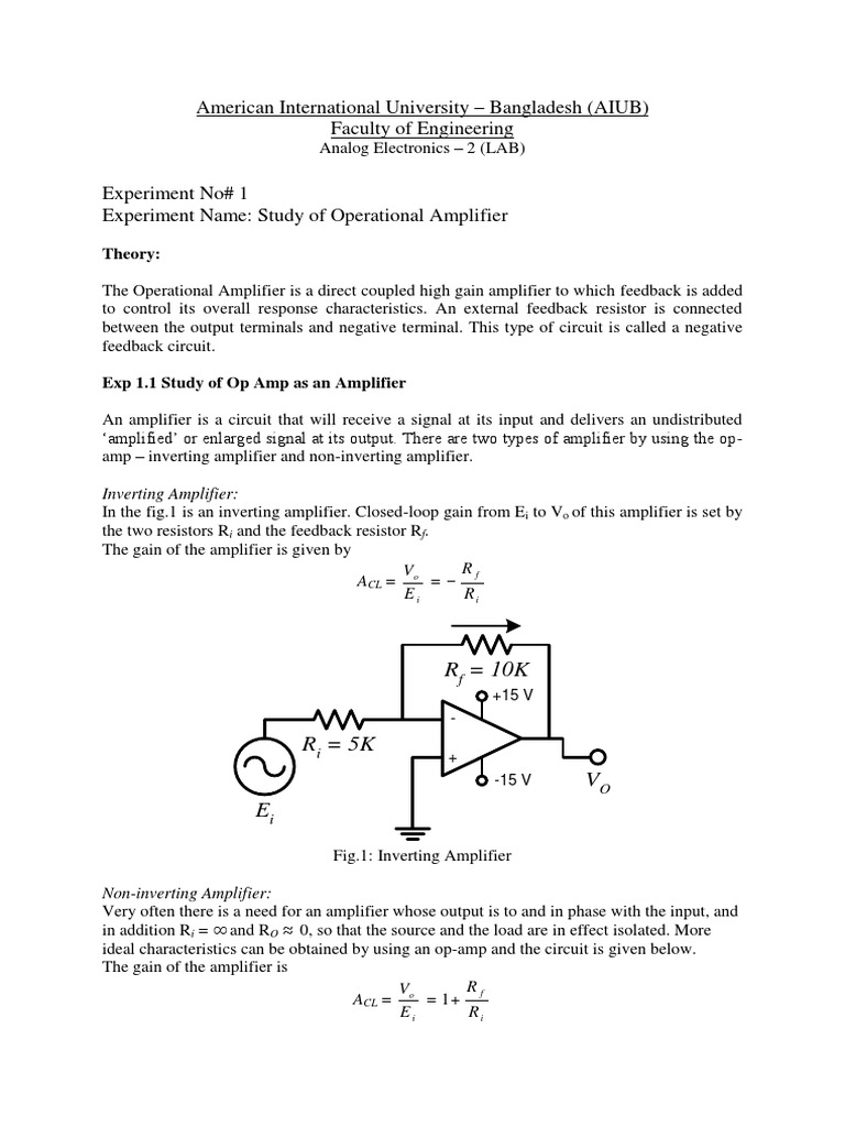 Lab Exercise:study of Operational Amplifier | PDF | Operational Amplifier | Amplifier