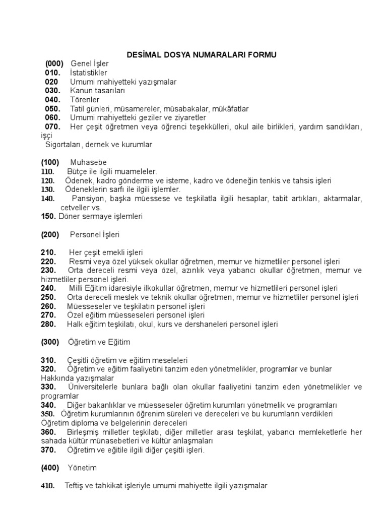 Desimal Dosya Numaralari Formu | PDF
