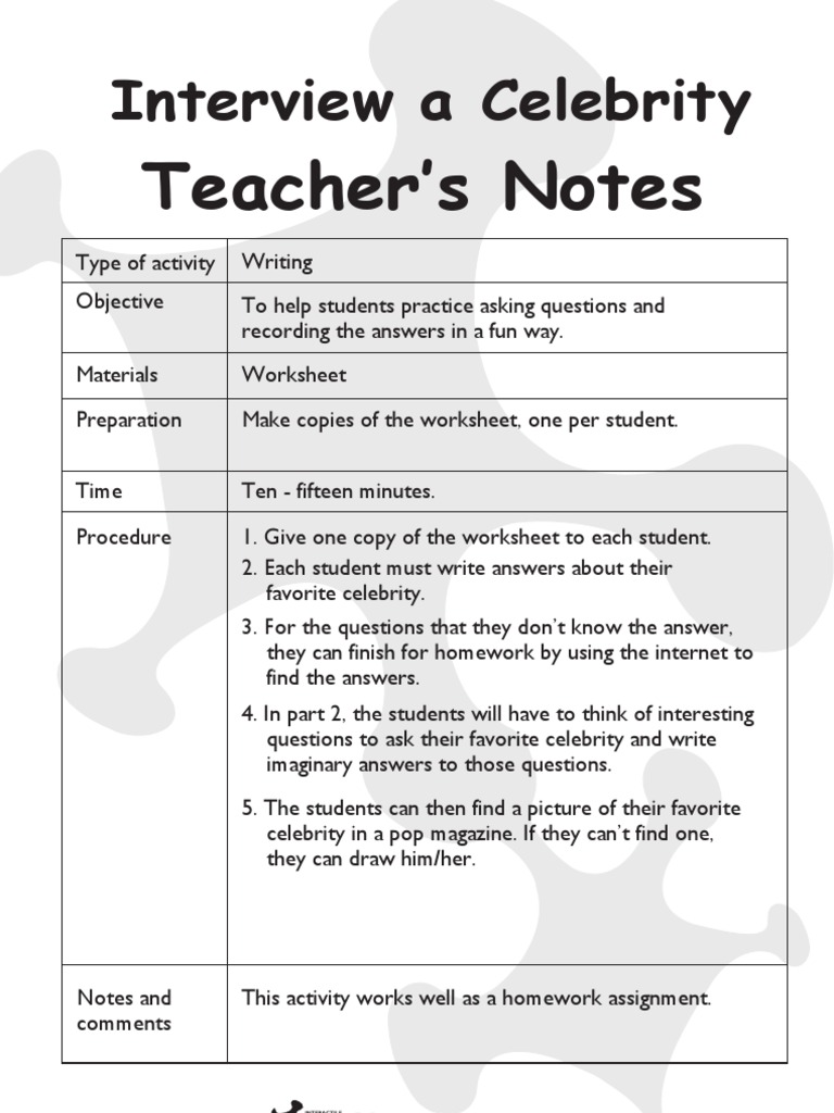 Celebrity Interview Activity Worksheet | PDF
