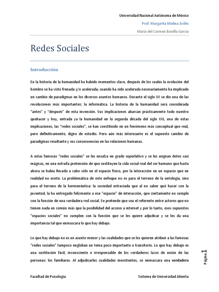 Redes Sociales Ensayo | PDF | Servicio de redes sociales | Red social