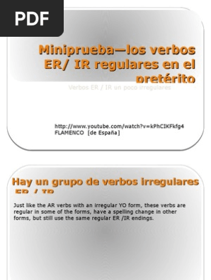 El Pretrito Los Verbos Regulares Ar Er Ir Ar Verbs