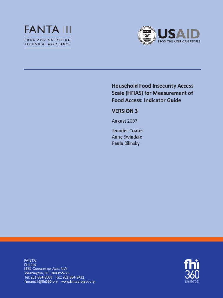 Household Food Insecurity Access Scale (HFIAS) For Measurement of Food ...