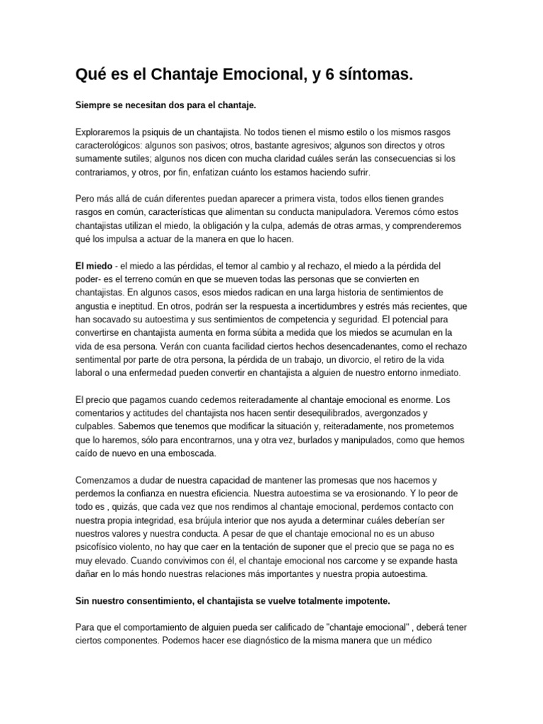 Chantaje Emocional: 6 Síntomas Clave | PDF | Las emociones | Temor