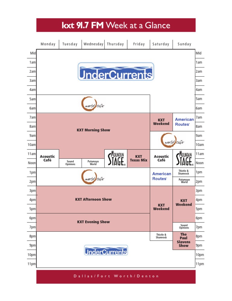 KXT 91.7 FM Weekly Schedule | PDF | Telecommunications | Wireless