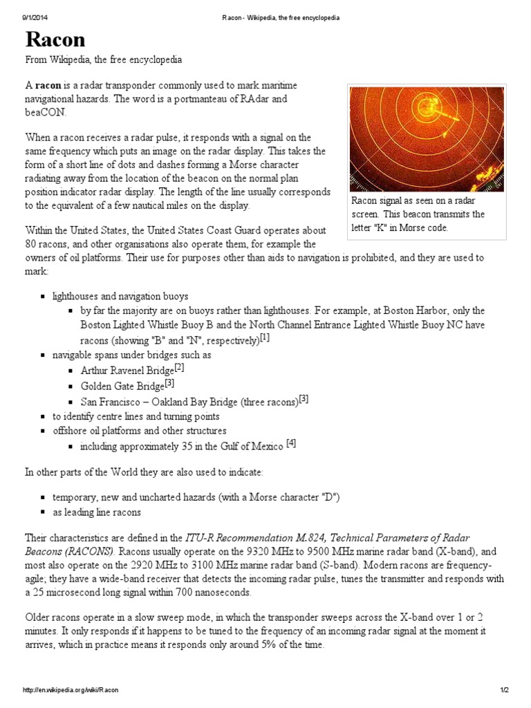 Racon - Wikipedia, The Free Encyclopedia | PDF | Telecommunications ...
