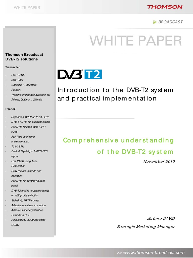 Thomson Broadcast DVB-T2 Solutions Guide | PDF | High Definition ...