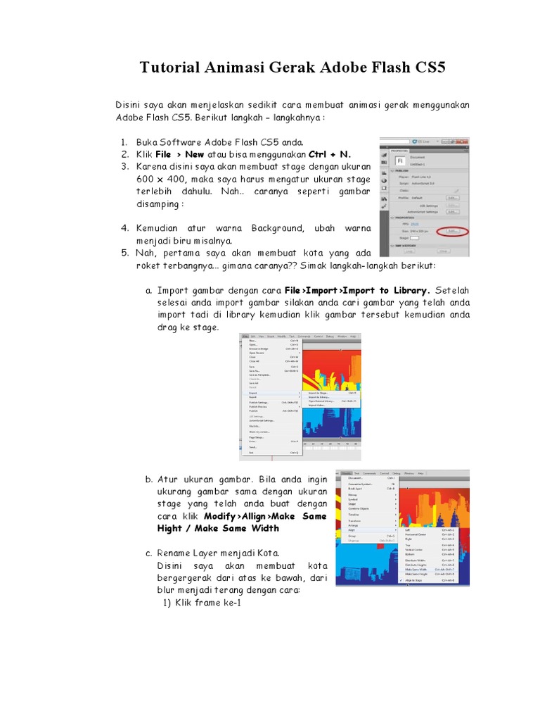 Cara Membuat Animasi Menggunakan Motion Tween Adobe Flacsh CS 5 | PDF