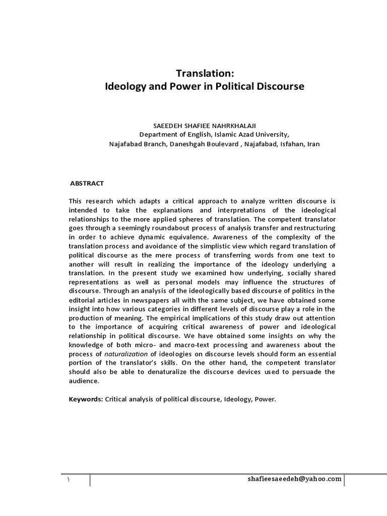 Translation: Ideology and Power in Political Discourse | PDF ...