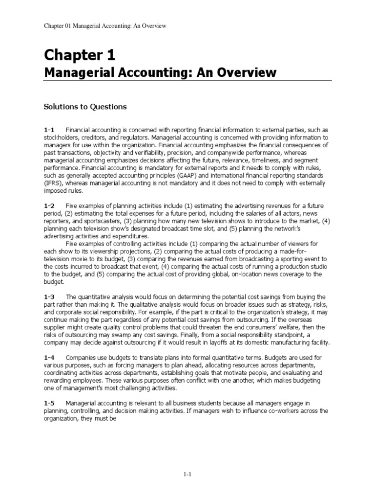 Managerial Accounting Chapter 1 An Overview | PDF | Financial ...