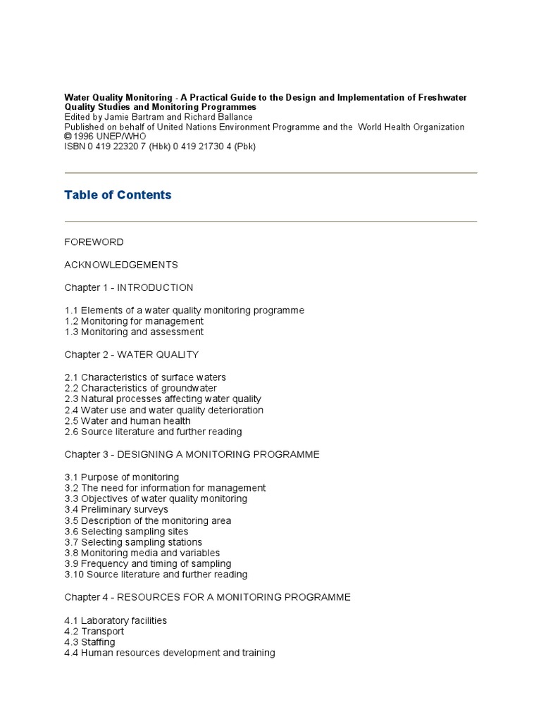 Water Quality Monitoring - WHO Guide | PDF | Environmental Monitoring ...