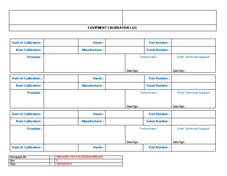 Equipment Calibration Log | PDF