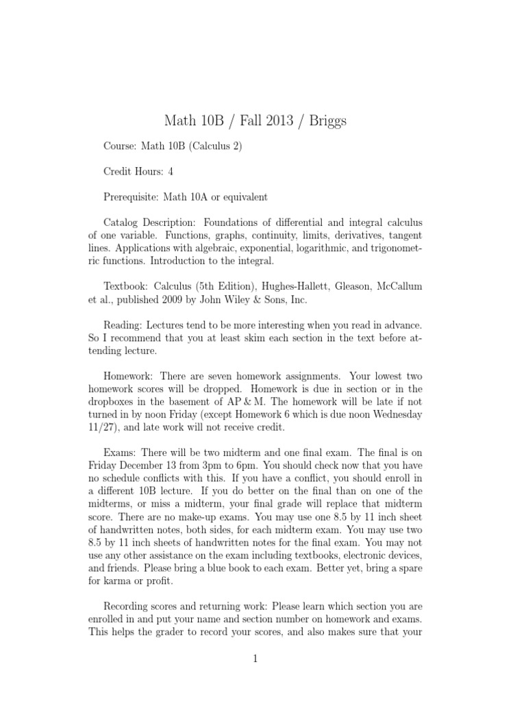 Math 10B / Fall 2013 / Briggs | PDF | Academic Dishonesty | Calculus