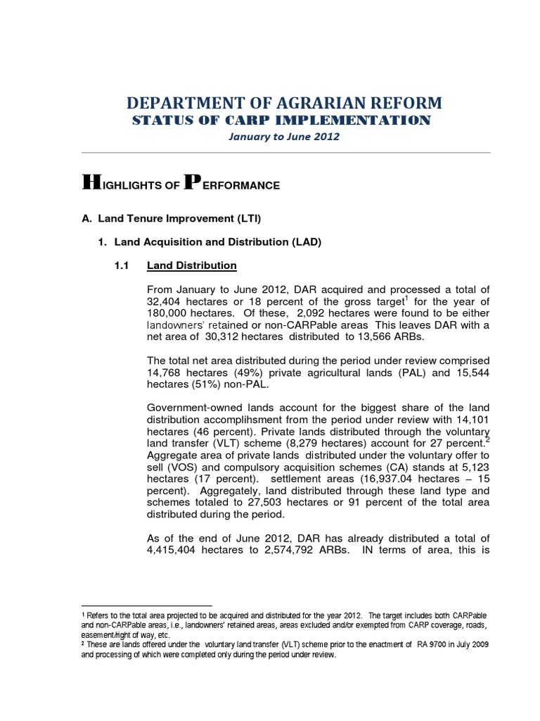 DAR Report Highlights CARP Implementation Progress | PDF | Economies ...