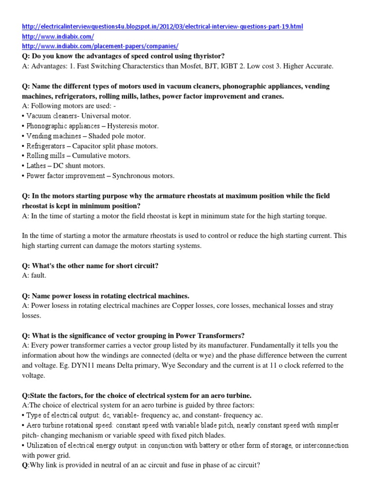 EEE Interview Question and Answers | PDF | Alternating Current ...