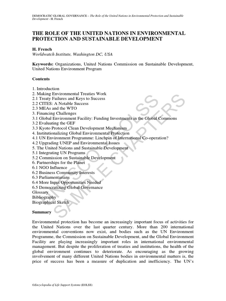 Unesco - Eolss Sample Chapters: The Role of The United Nations in ...