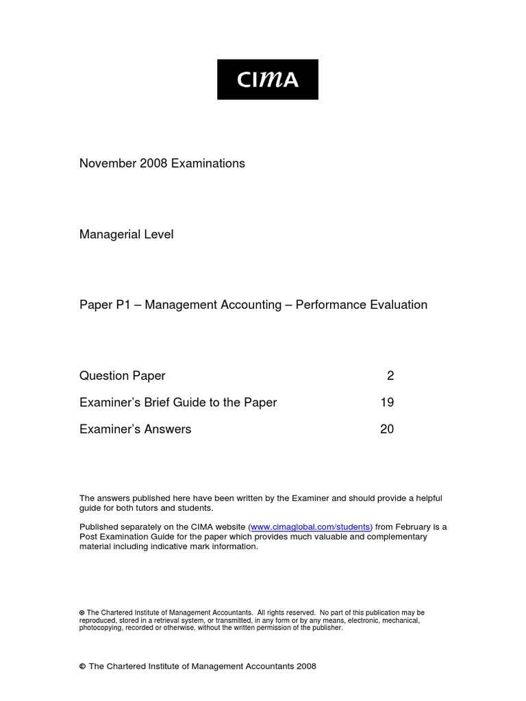 P1 Management Accounting Performance Evaluation | PDF | Profit ...