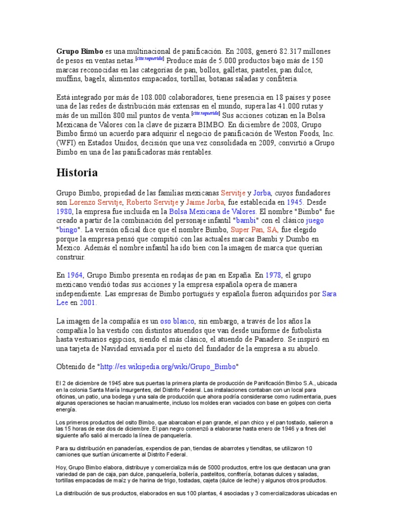 Historia y expansión de Grupo Bimbo | PDF | Alimentos | Business