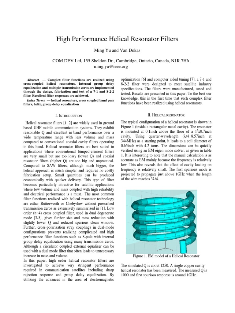 High Performance Helical Resonator Filters | PDF | Filter (Signal ...