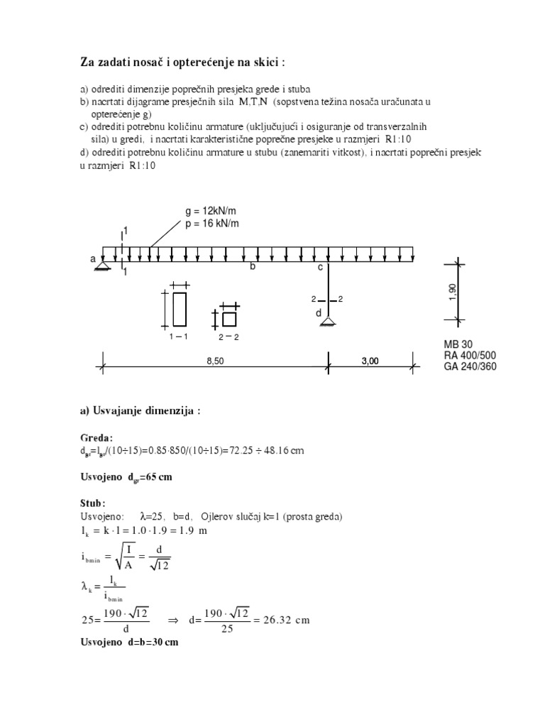 Usvajanje Dimenizija Grede | PDF