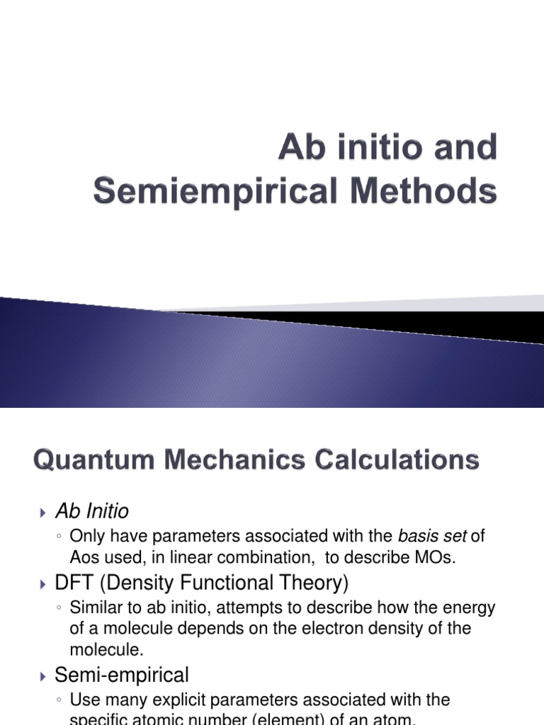 Ab Initio and Semiempirical Methods | PDF | Computational Chemistry | Hartree–Fock Method