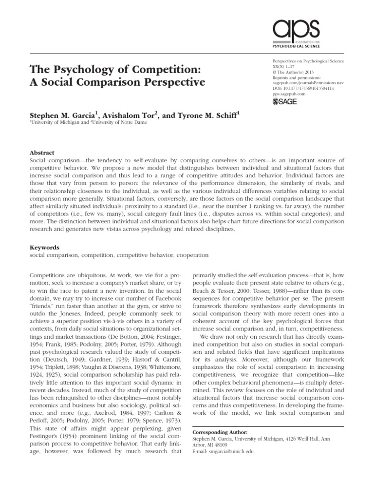 The Psychology of Competition - A Social Comparison Perspective | PDF ...