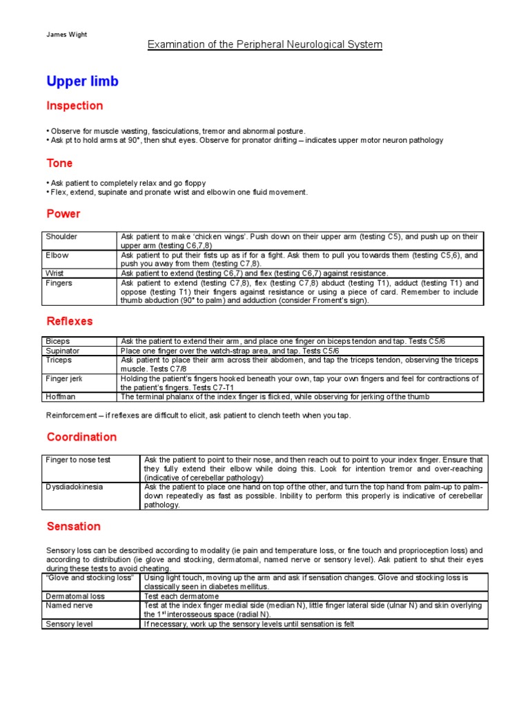 Peripheral Neurological Examination Guide | PDF | Anatomical Terms Of ...