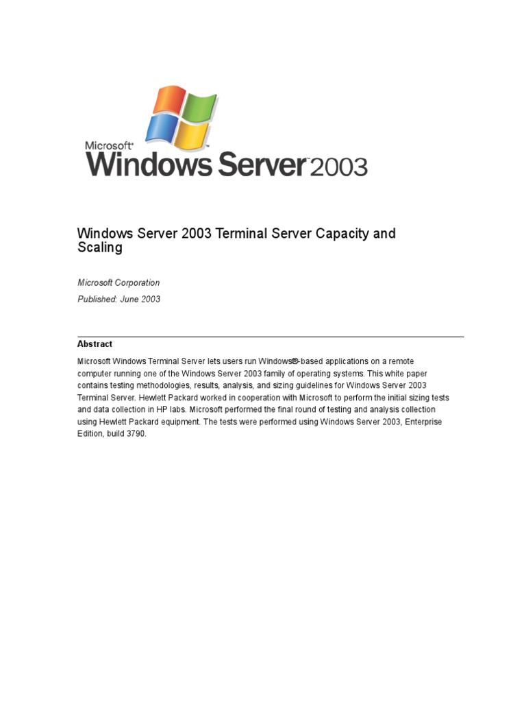Windows Server 2003 Terminal Server Capacity and Scaling | PDF ...