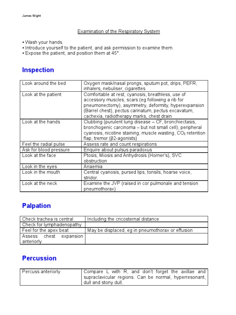 Examination of The Respiratory System | PDF | Thorax | Breathing