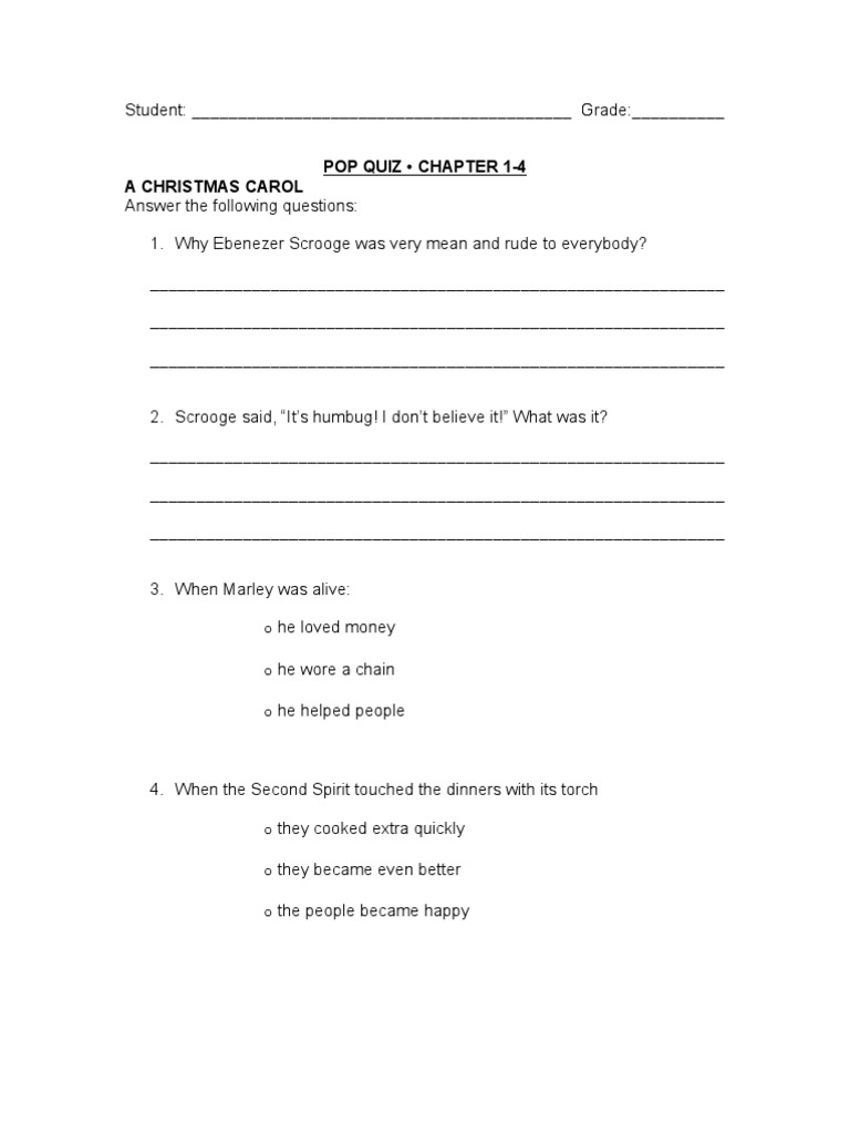 Christmas Carol Quiz | PDF | Ebenezer Scrooge | Charles Dickens Characters