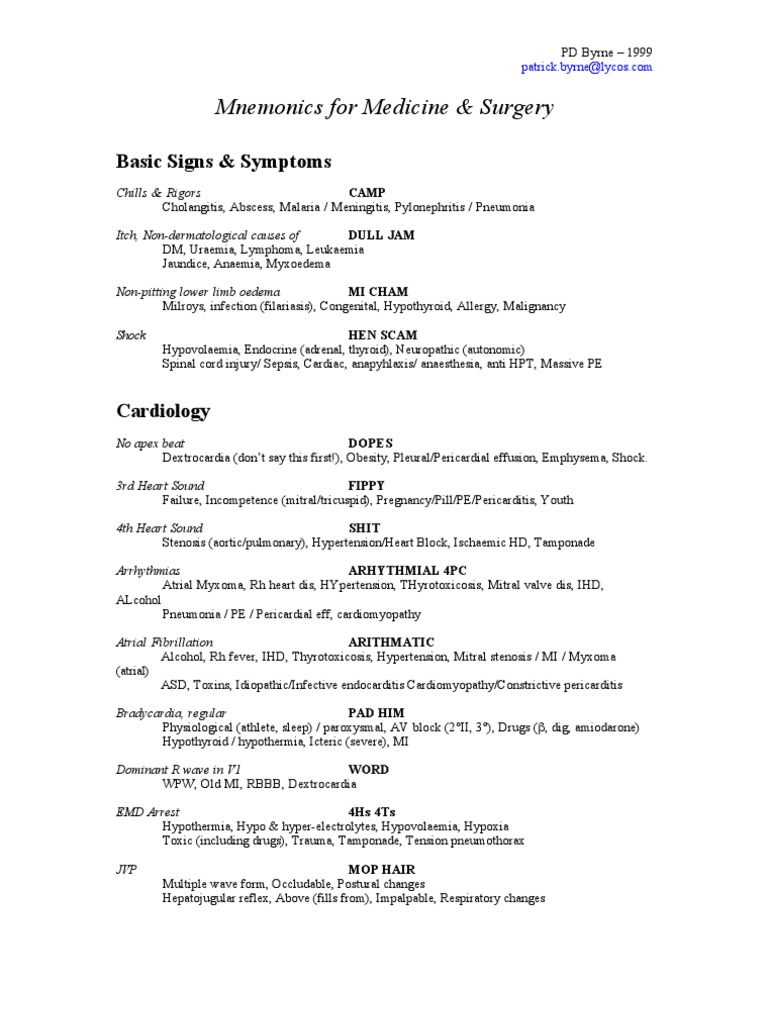 Medical Mnemonics for Clinicians | PDF