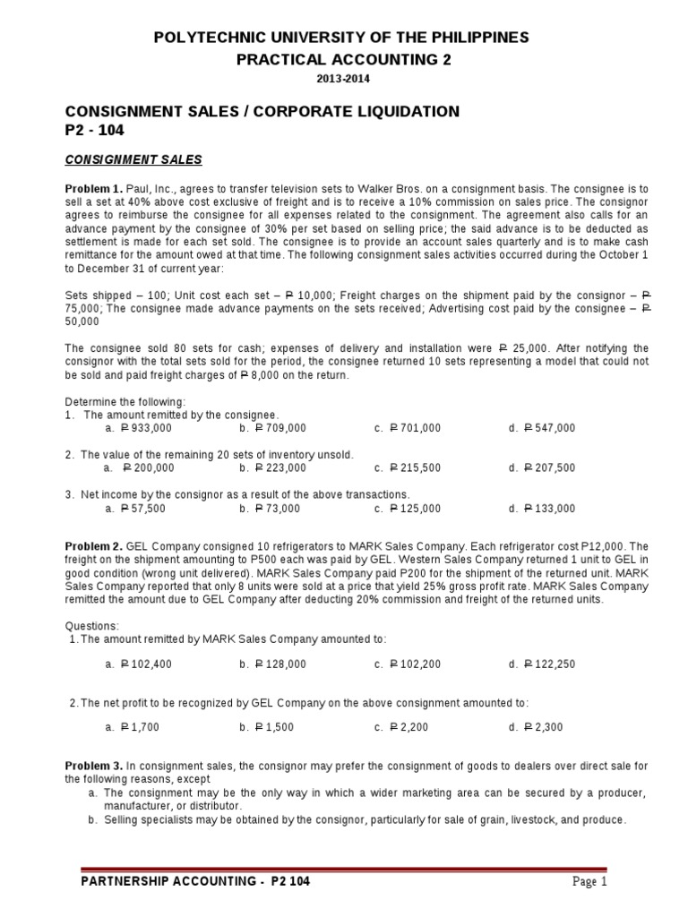 Consignment Sales and Liquidation Accounting | PDF | Financial ...