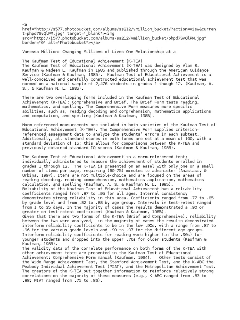 Kaufman Test of Educational Achievement | PDF | Validity (Statistics ...