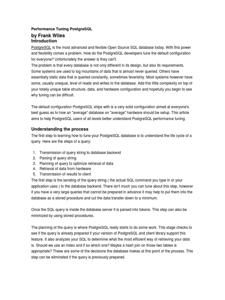 Performance Tuning Postgresql Pdf Genetic Algorithm Databases