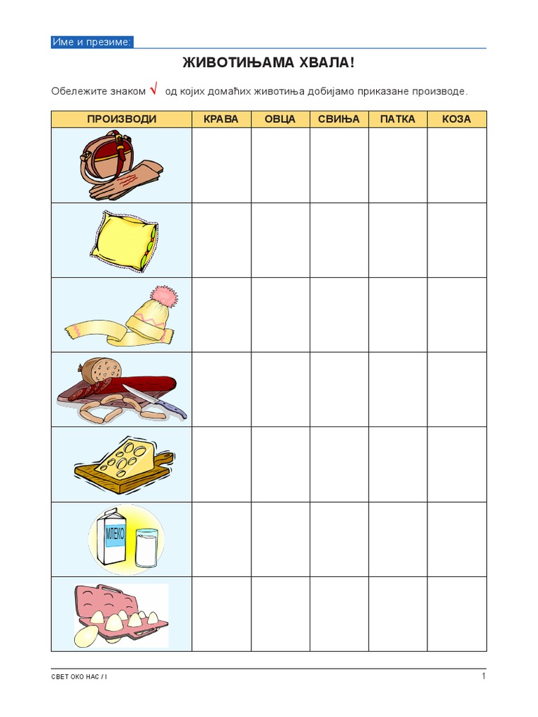 Domace Zivotinje, Nastavni Listic | PDF