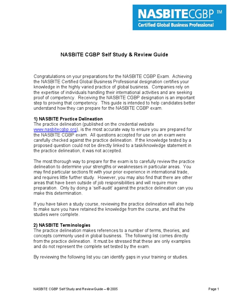 NASBITE CGBP Self Study - Review Guide | PDF | Competence (Human ...