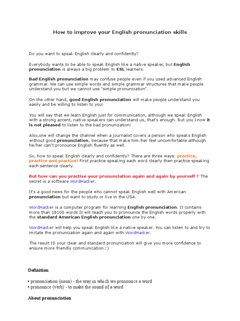 How To Improve Your English Pronunciation Skills | PDF | English ...