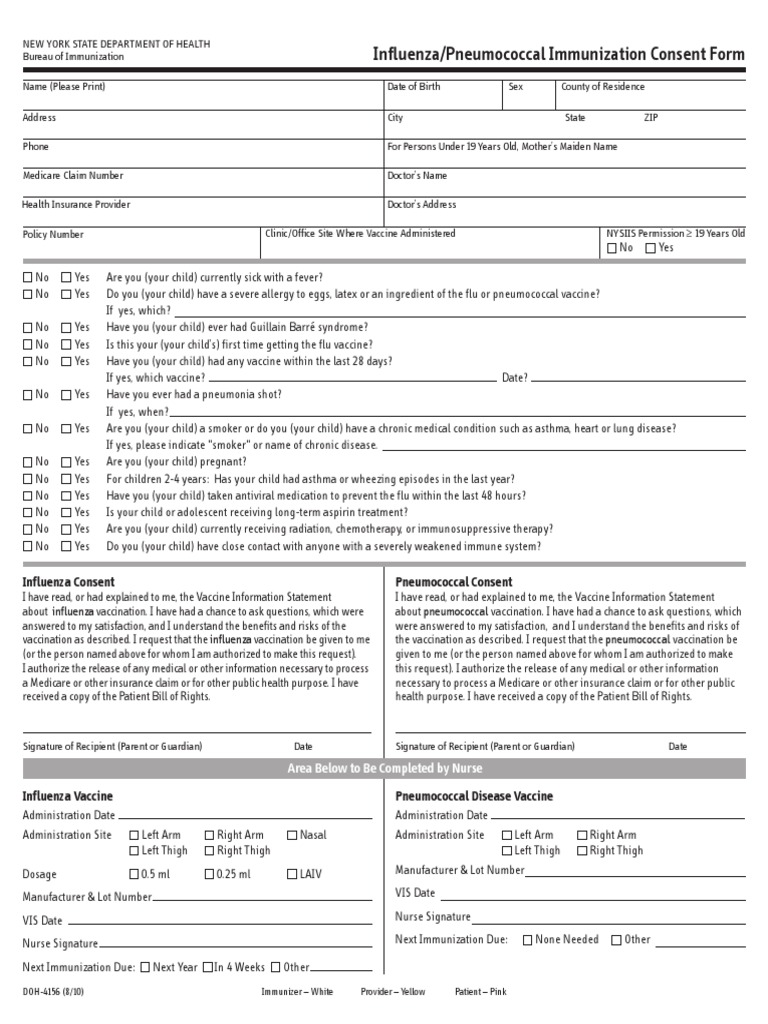Influenza/Pneumococcal Immunization Consent Form | Download Free PDF ...