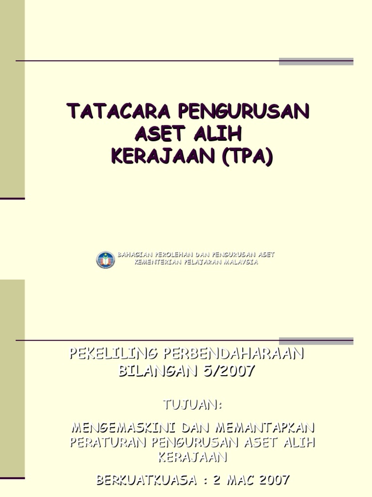 Tatacara Pengurusan Aset (PPoint) | PDF